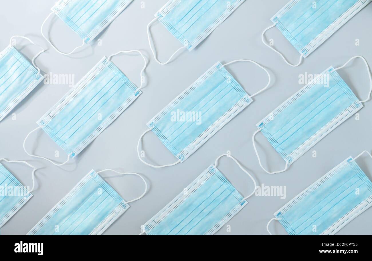 Pattern of medical protective surgical disposable masks top view Stock ...