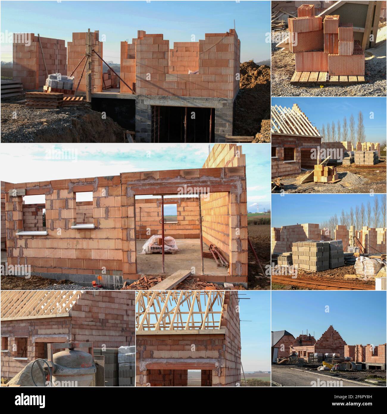photo collage for a house construction Stock Photo - Alamy