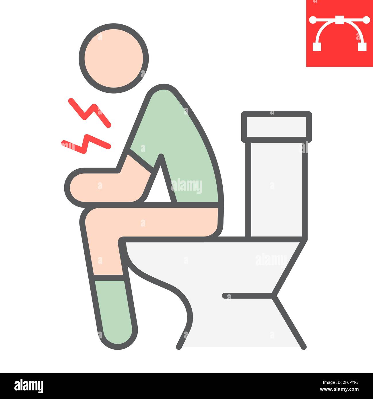 Diarrhea color line icon, covid-19 and constipation, man sitting on toilet vector icon, vector ...
