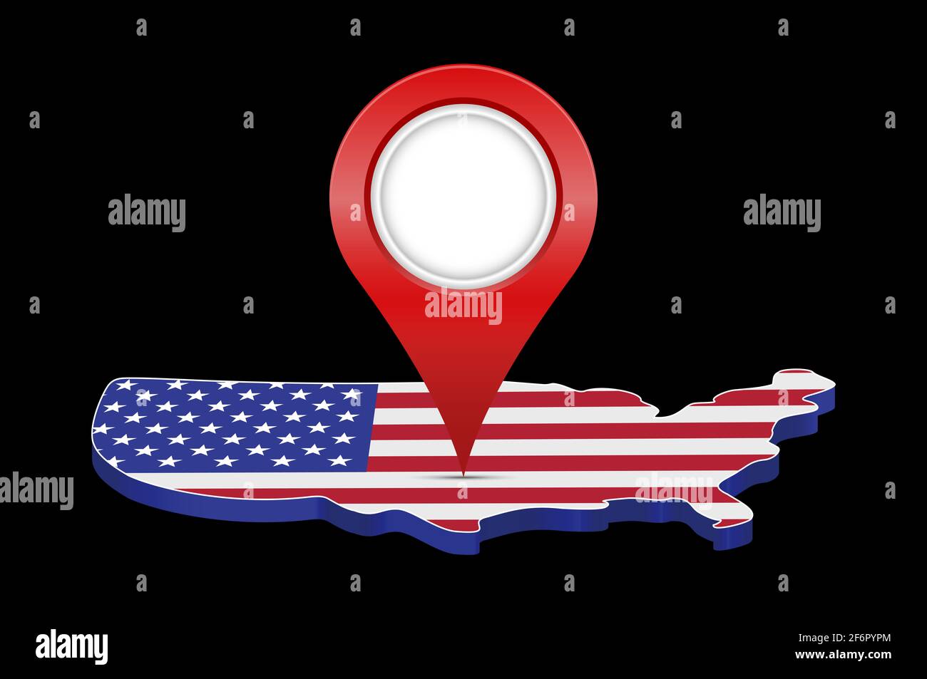 American map marker. Big red teardrop map pointer on the USA 3D map ...