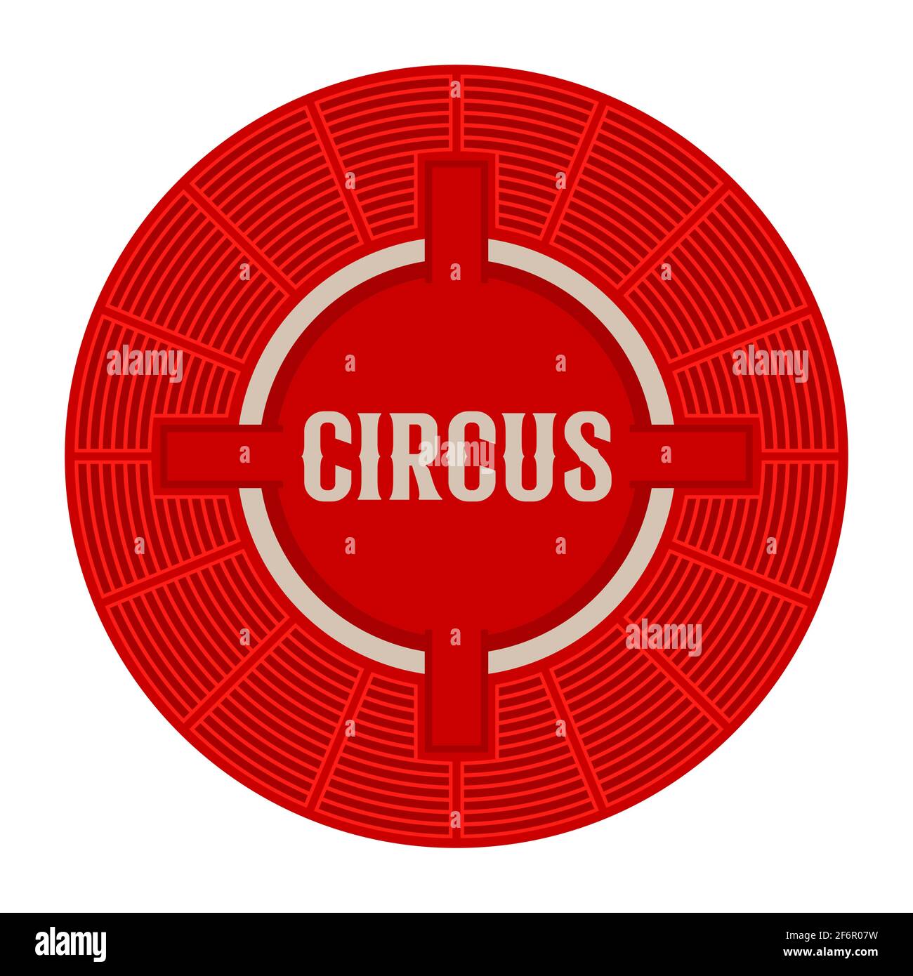 Circus red round circle emblem. Circus seats top view. Vintage circus ...