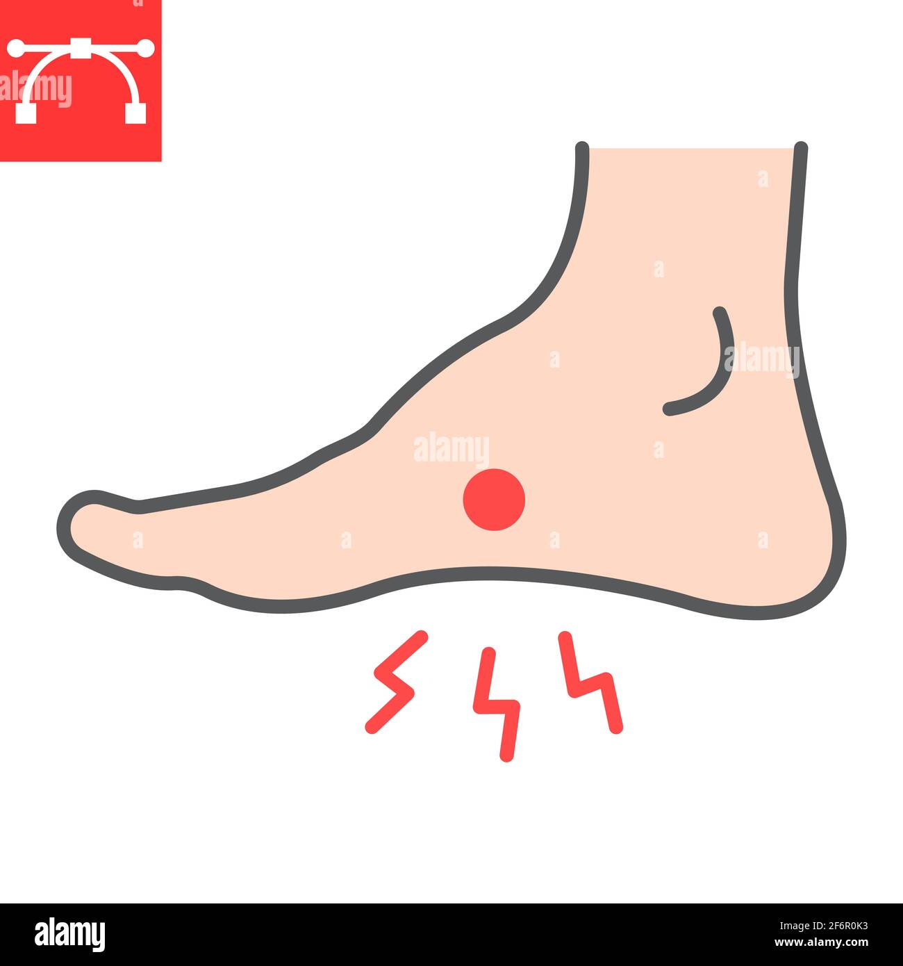 Foot pain color line icon, painful and leg, foot ache vector icon ...