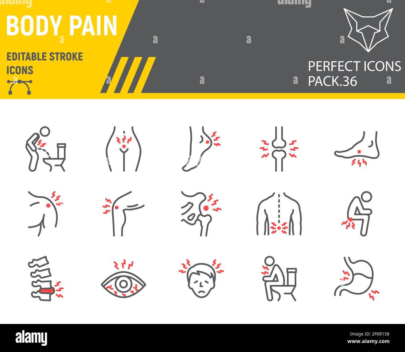 Body pain line icon set, body ache collection, vector graphics, logo ...