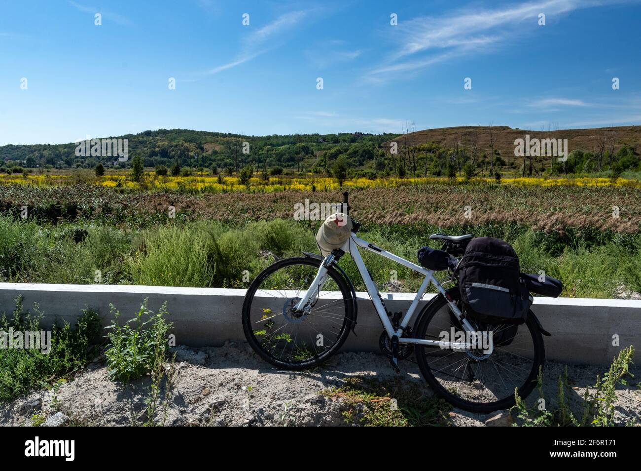 Cycling travel. Cycling tourism. Bikepacking. Bicycle with trunks in ...