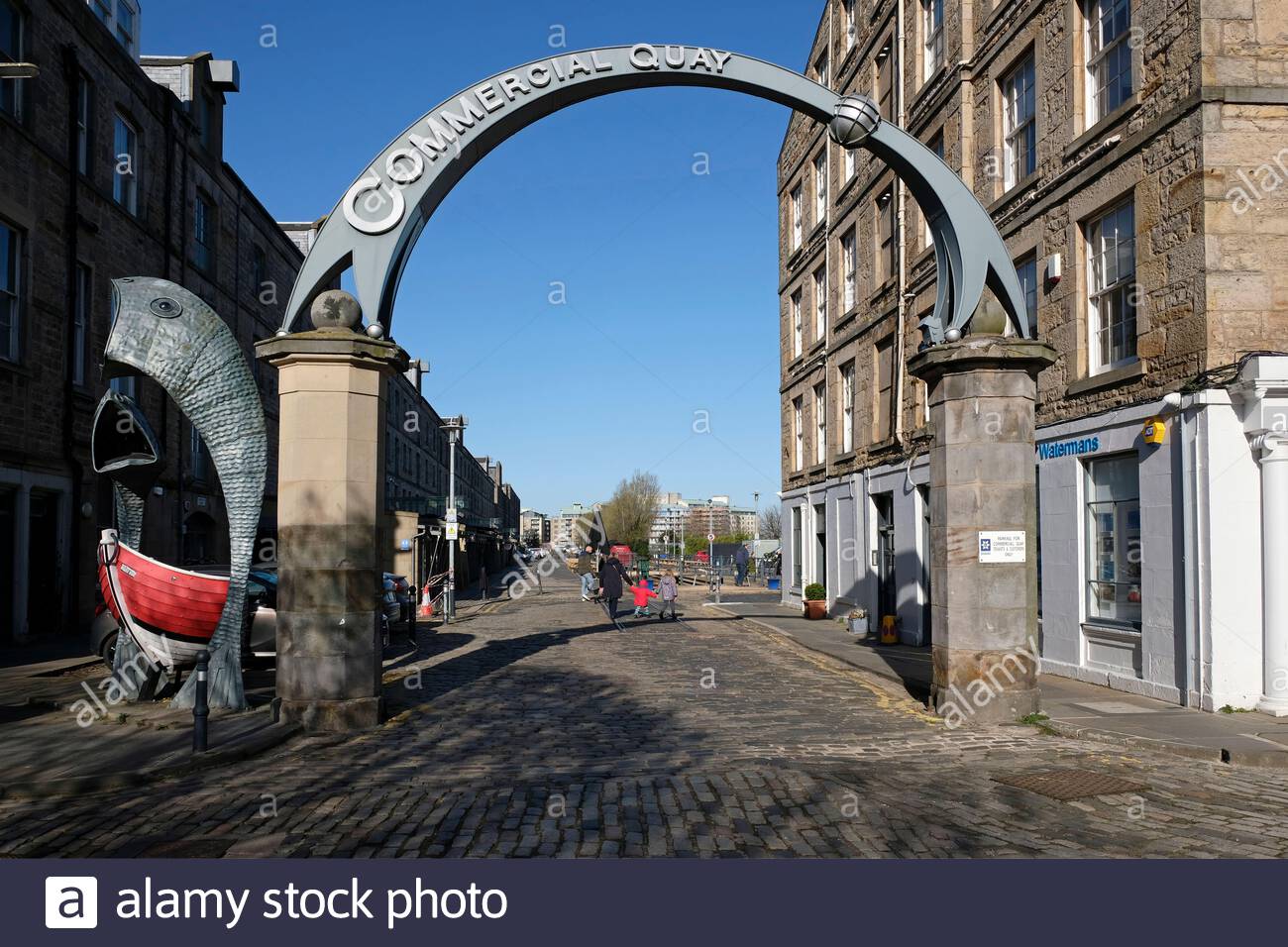 Commercial Quay sign and Fish and Boat sculpture, Leith, Edinburgh ...