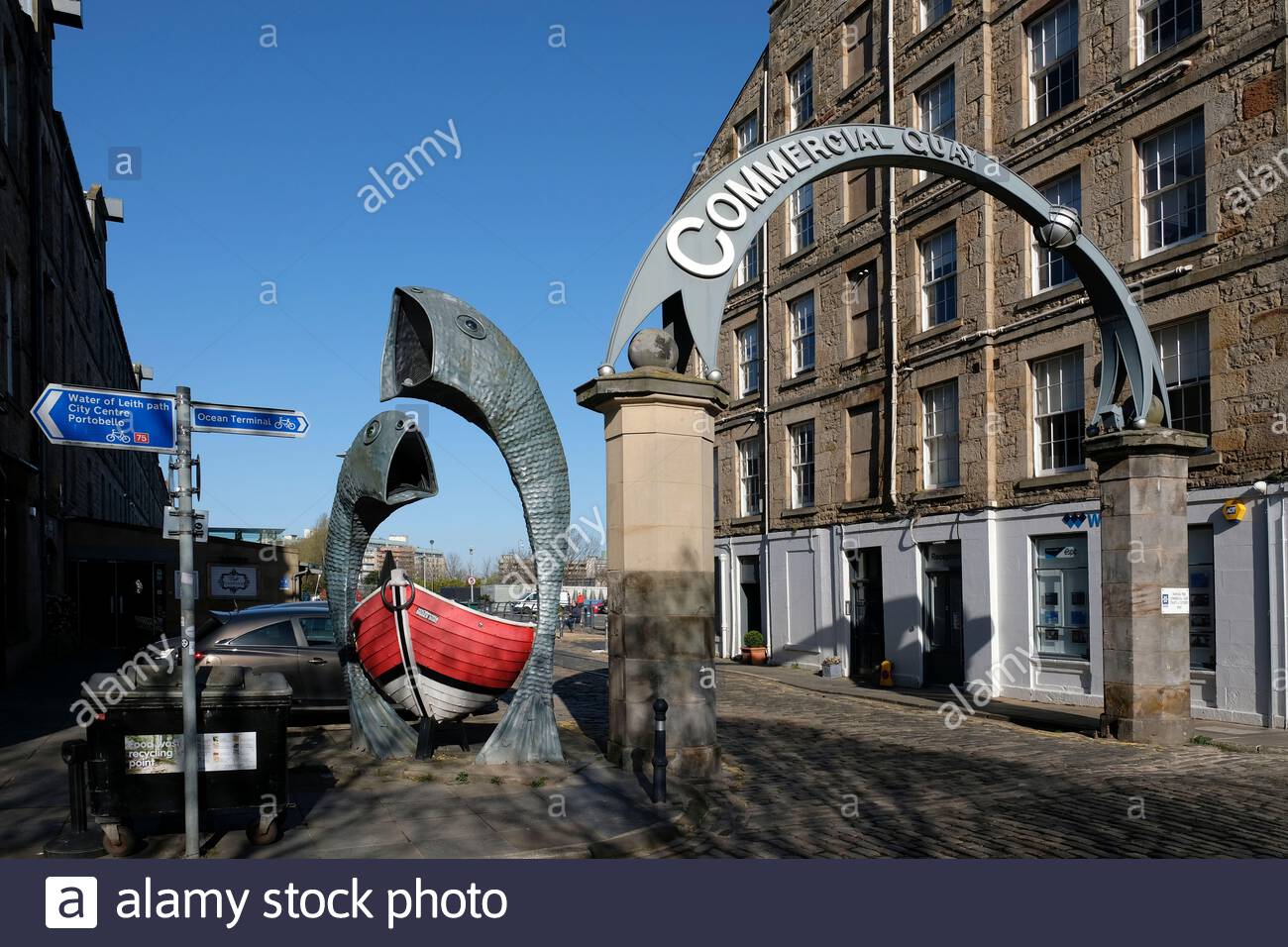 Commercial Quay sign and Fish and Boat sculpture, Leith, Edinburgh ...