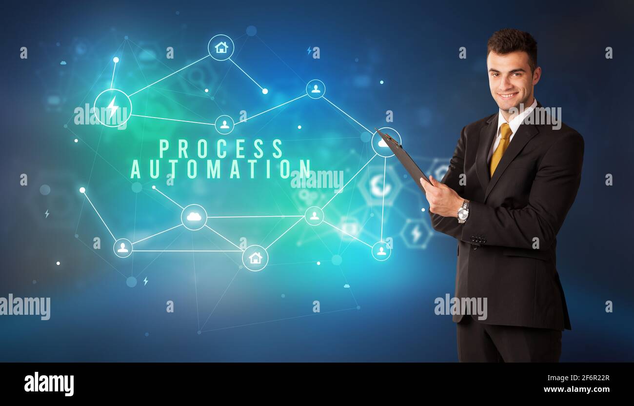 Businessman thinking about technology concept Stock Photo - Alamy