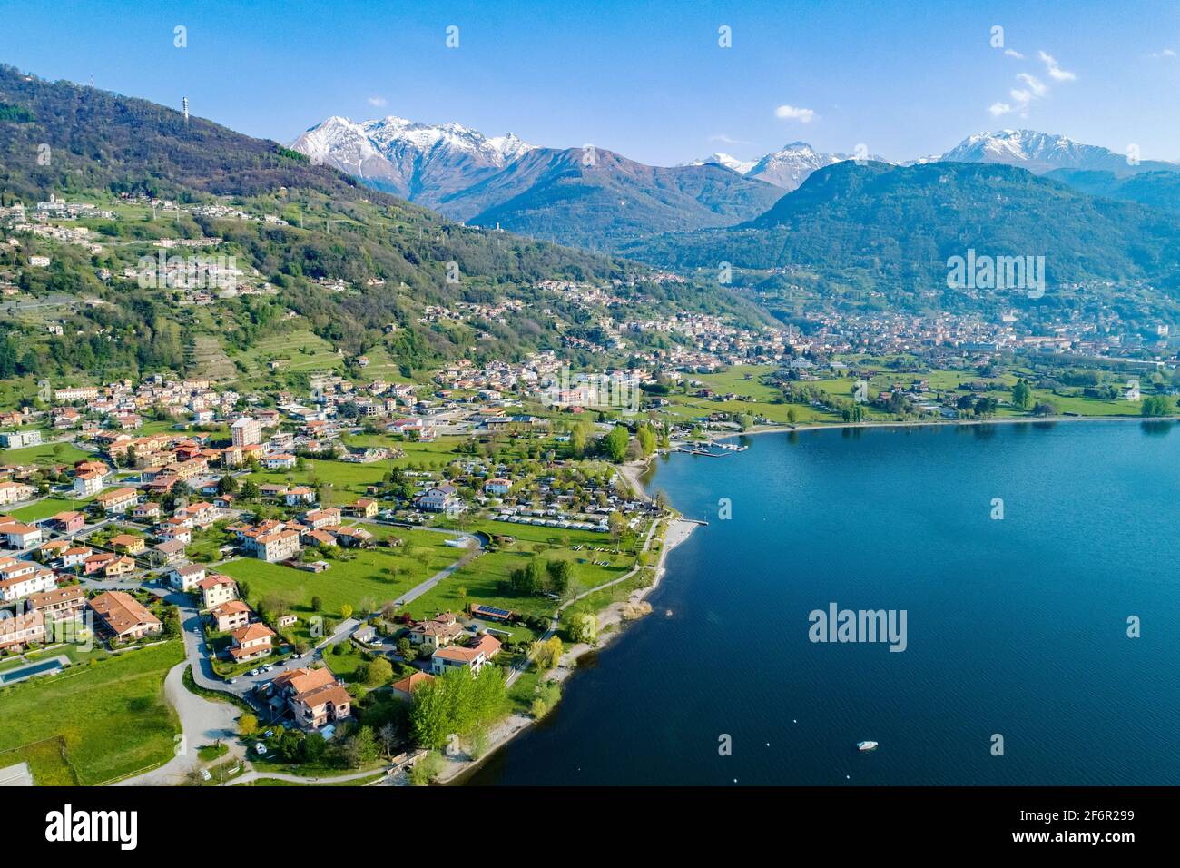 Lake Como (IT), Panoramic aerial view of Dongo and neighboring towns ...