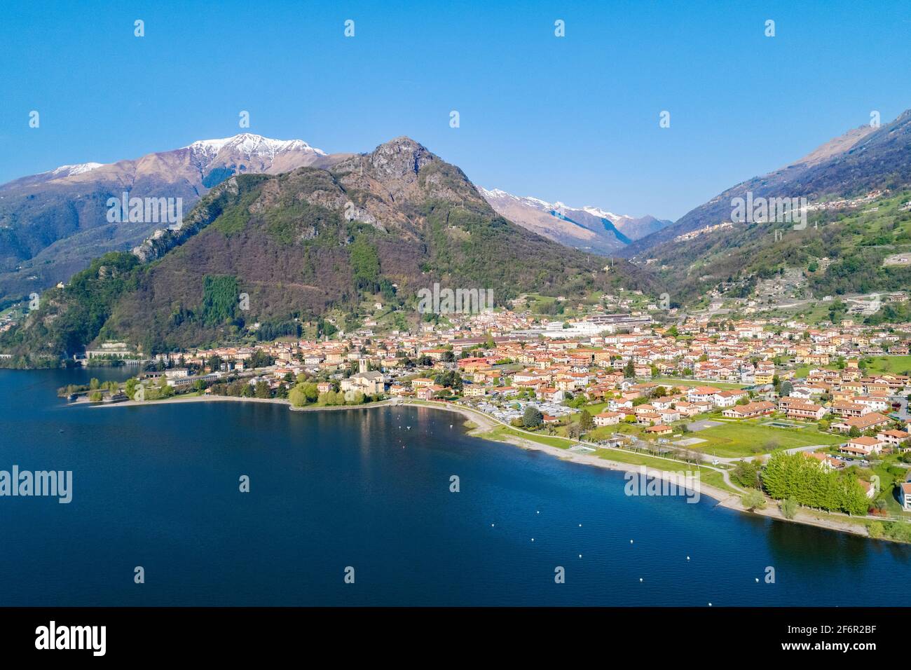 Lake Como (IT), Panoramic aerial view of Dongo and neighboring towns ...