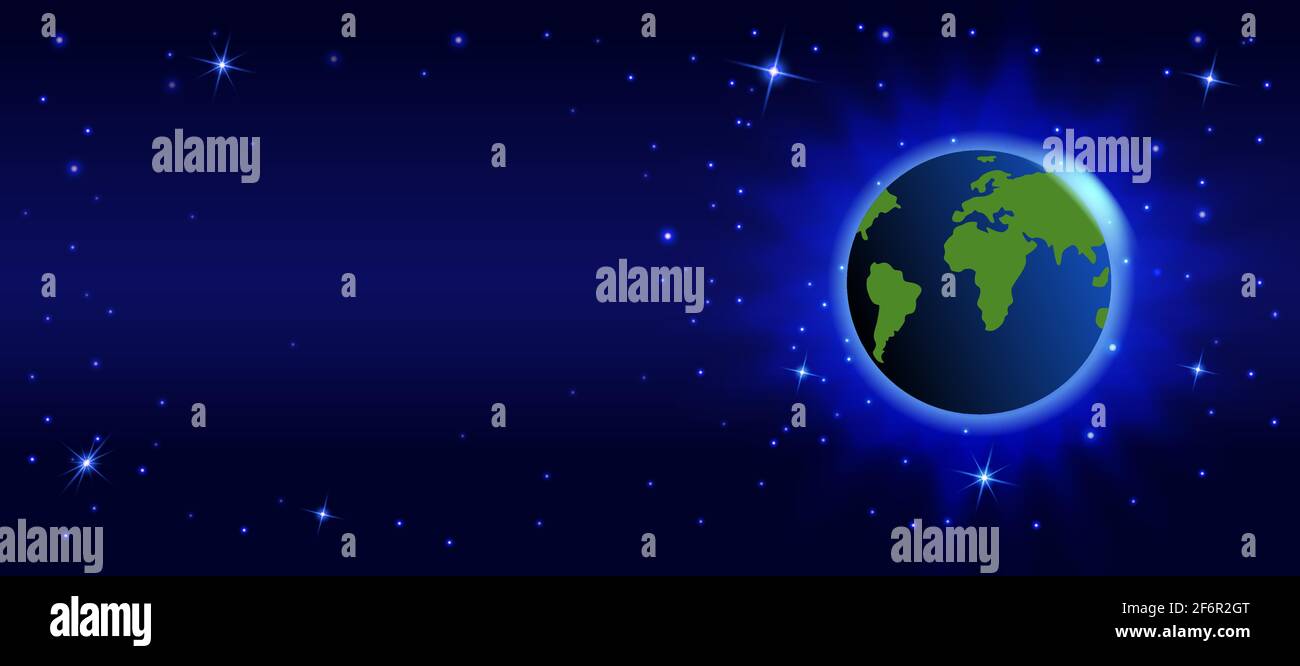 Space dark background with planet earth and stars. Vector illustration ...