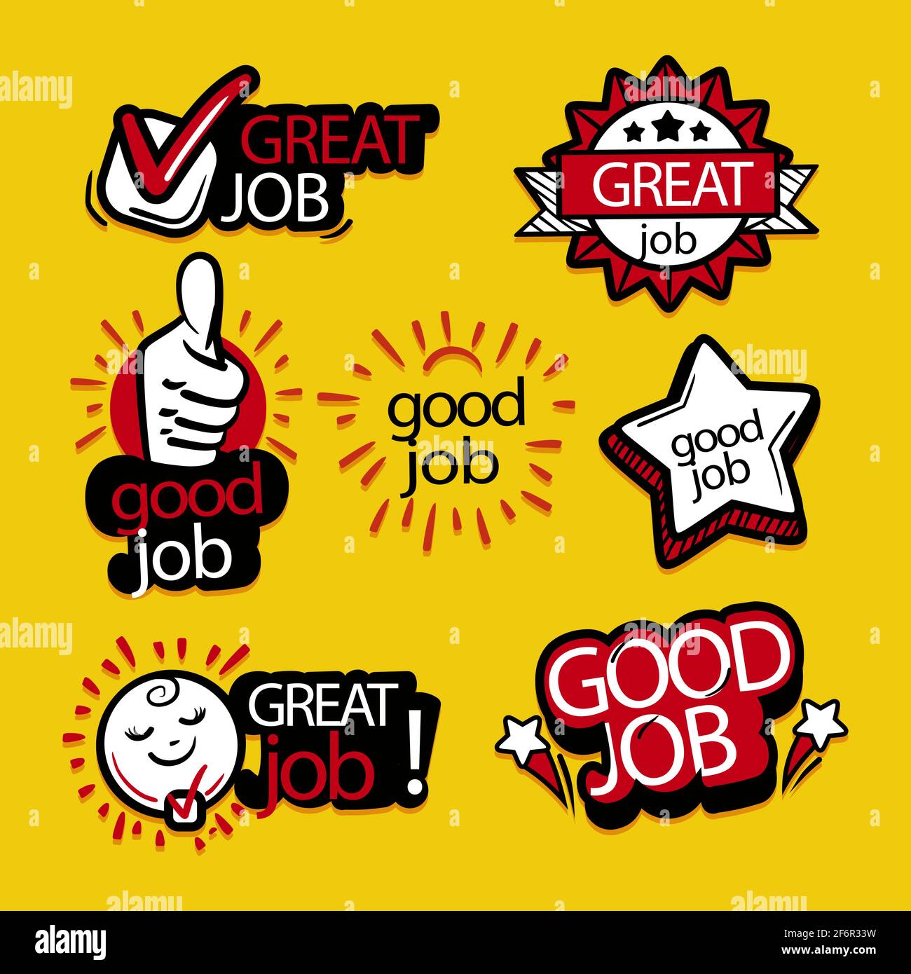 Set of good job and great job stickers Vector illustration Stock Vector ...