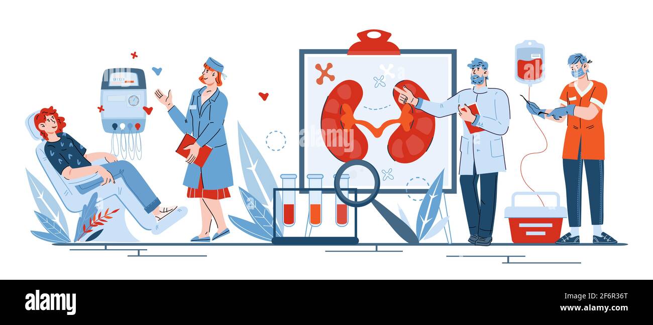 Banner on topic of medical treatment of kidney diseases, cartoon vector ...