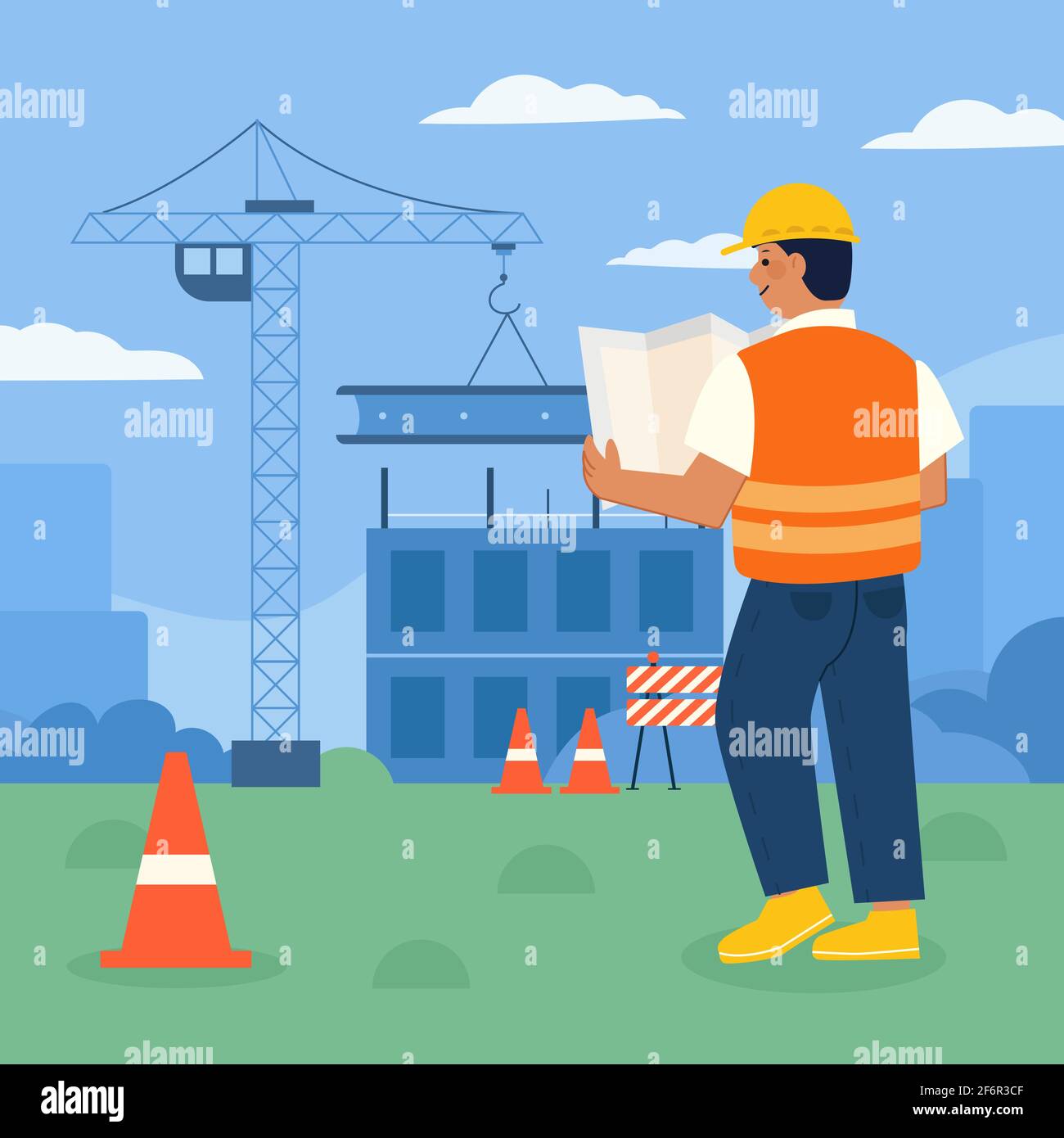 Flat engineers working on construction Vector illustration Stock Vector ...