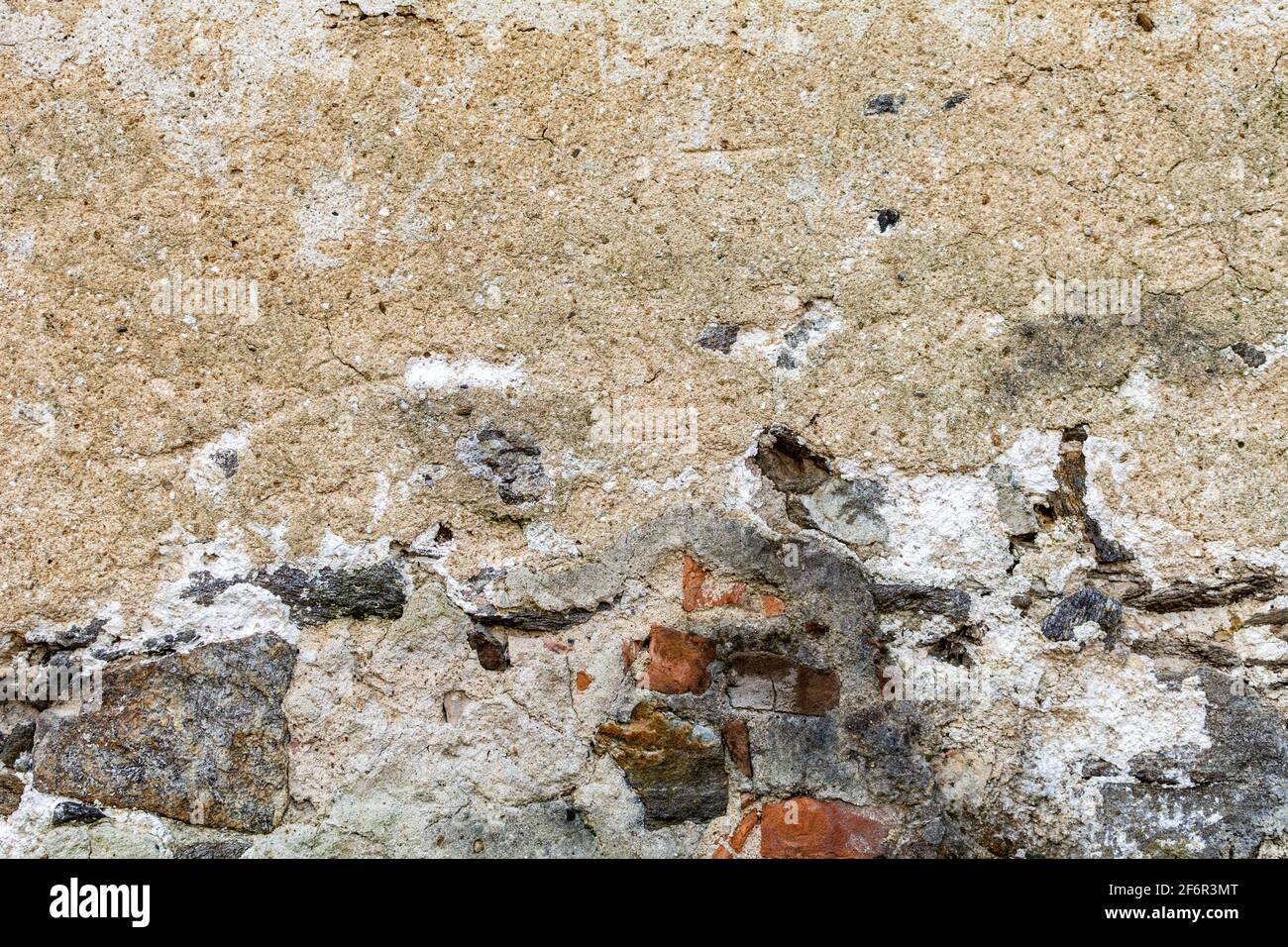 Old damaged dirty wall with cracks and wholes. Ruin facade made of ...