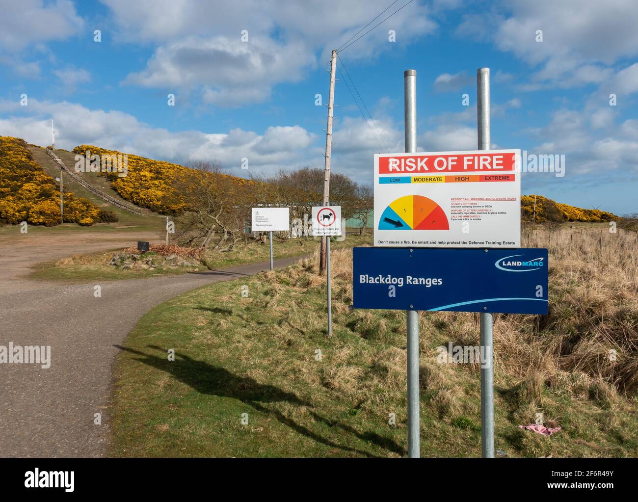 Sign at the entrance of the Blackdog ranges military firing range in ...