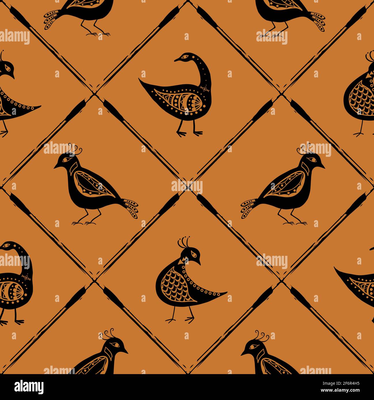 Stylized bird and diagonal grid seamless vector pattern background ...