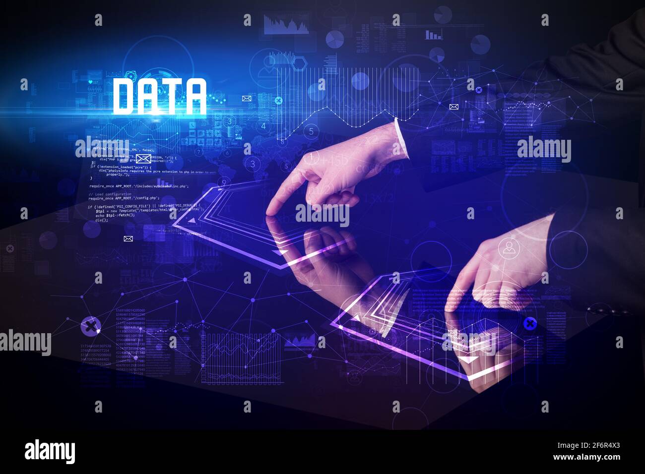 Hand touching digital table concept Stock Photo - Alamy