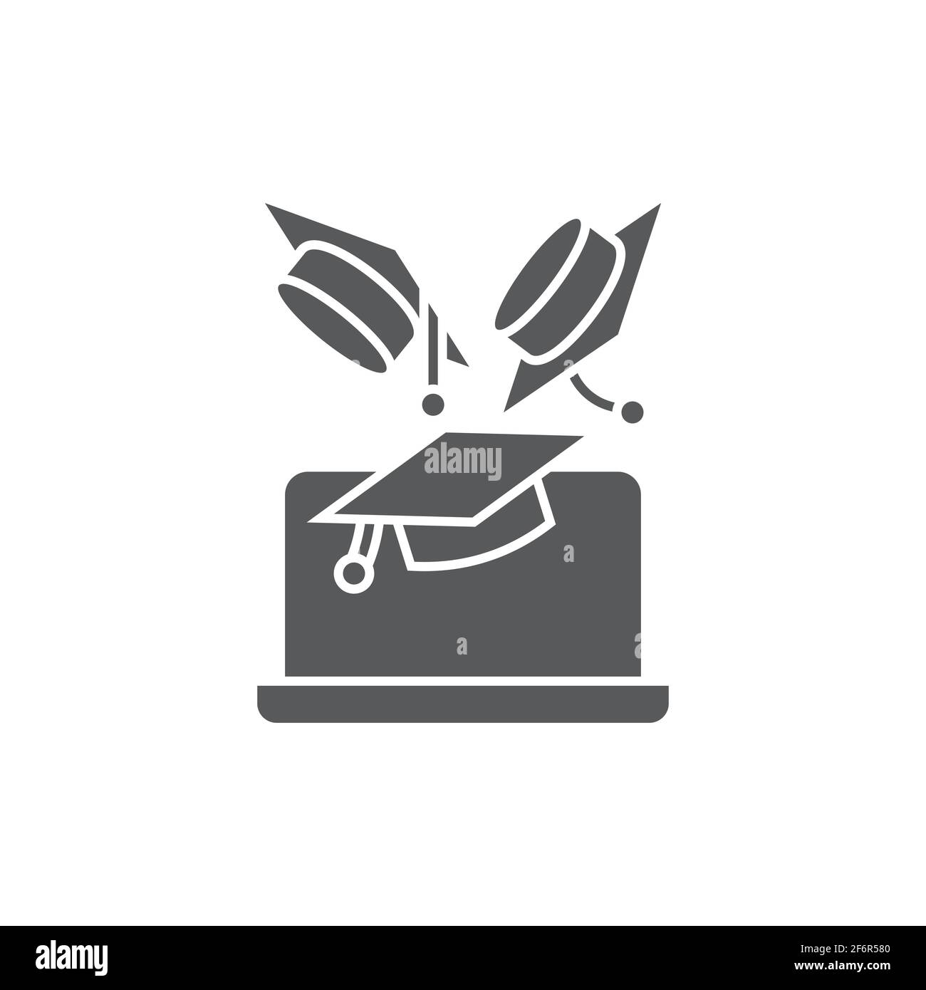 Graduation cap on screen laptop icon isolated background. Online ...