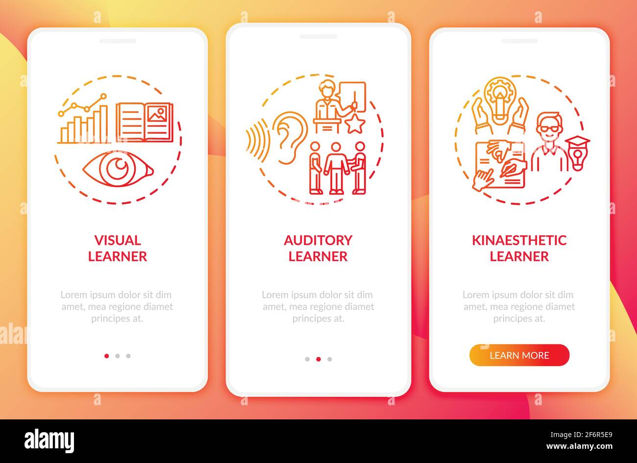 Learning styles red onboarding mobile app page screen with concepts Stock Vector Image & Art - Alamy