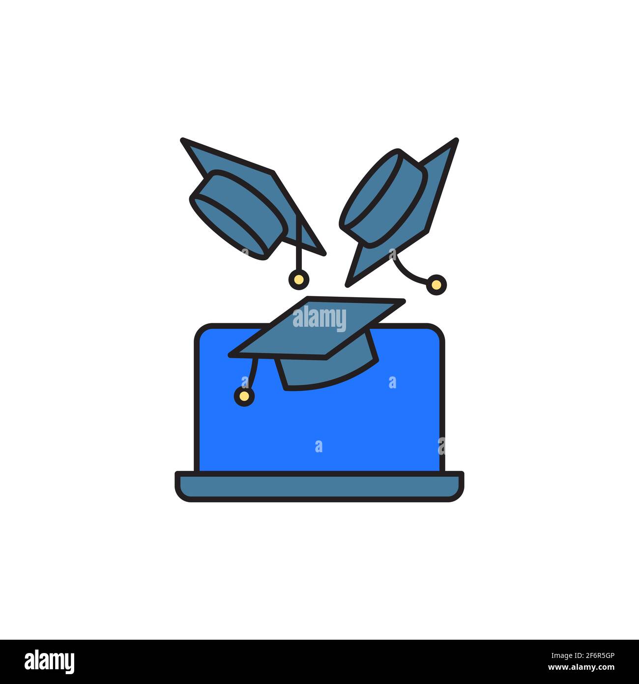Graduation cap on screen laptop icon isolated background. Online ...