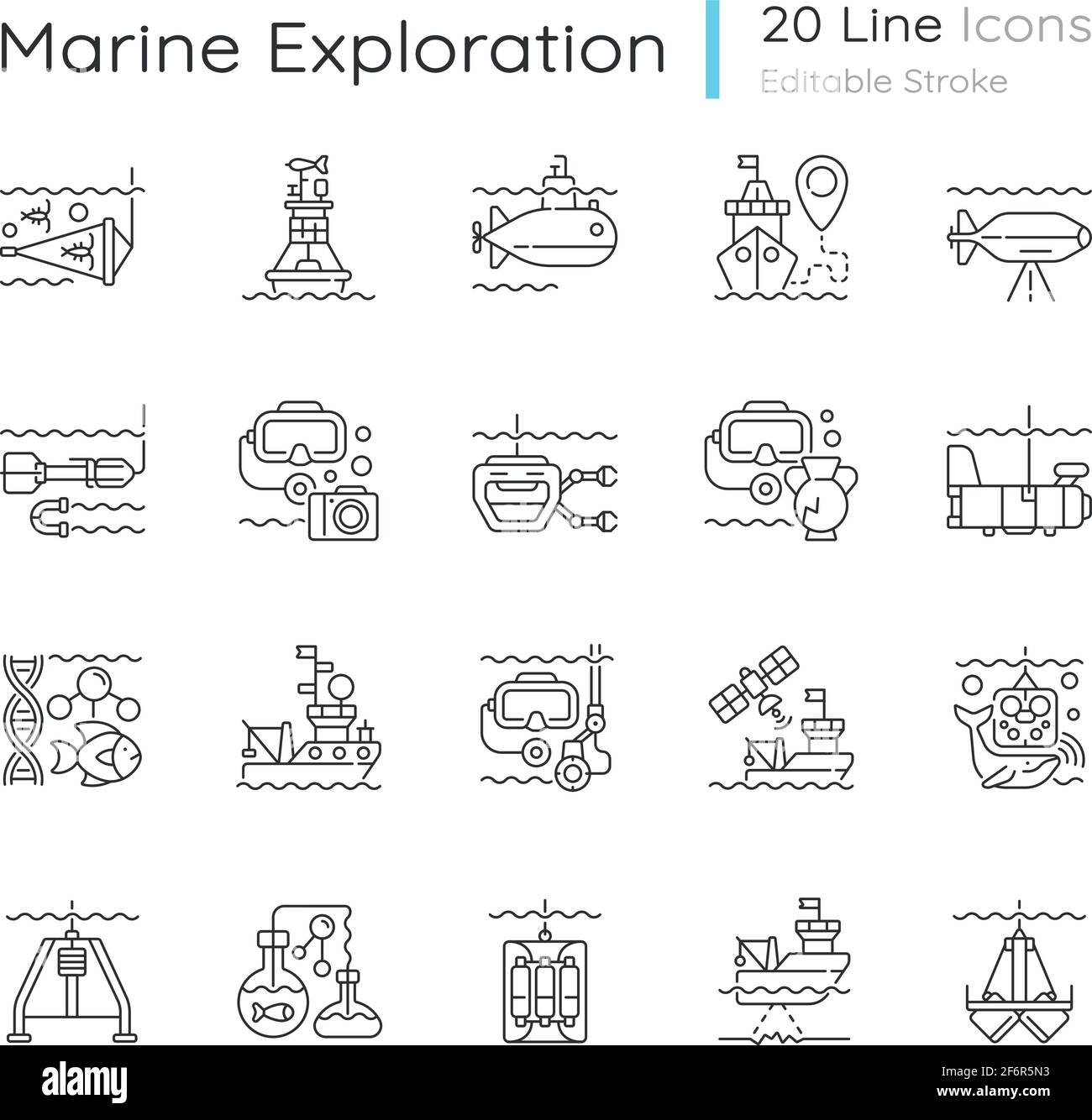 Marine exploration linear icons set Stock Vector Image & Art - Alamy