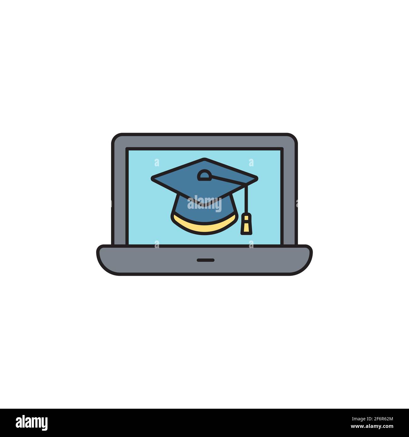 Graduation cap on screen laptop icon isolated background. Online ...