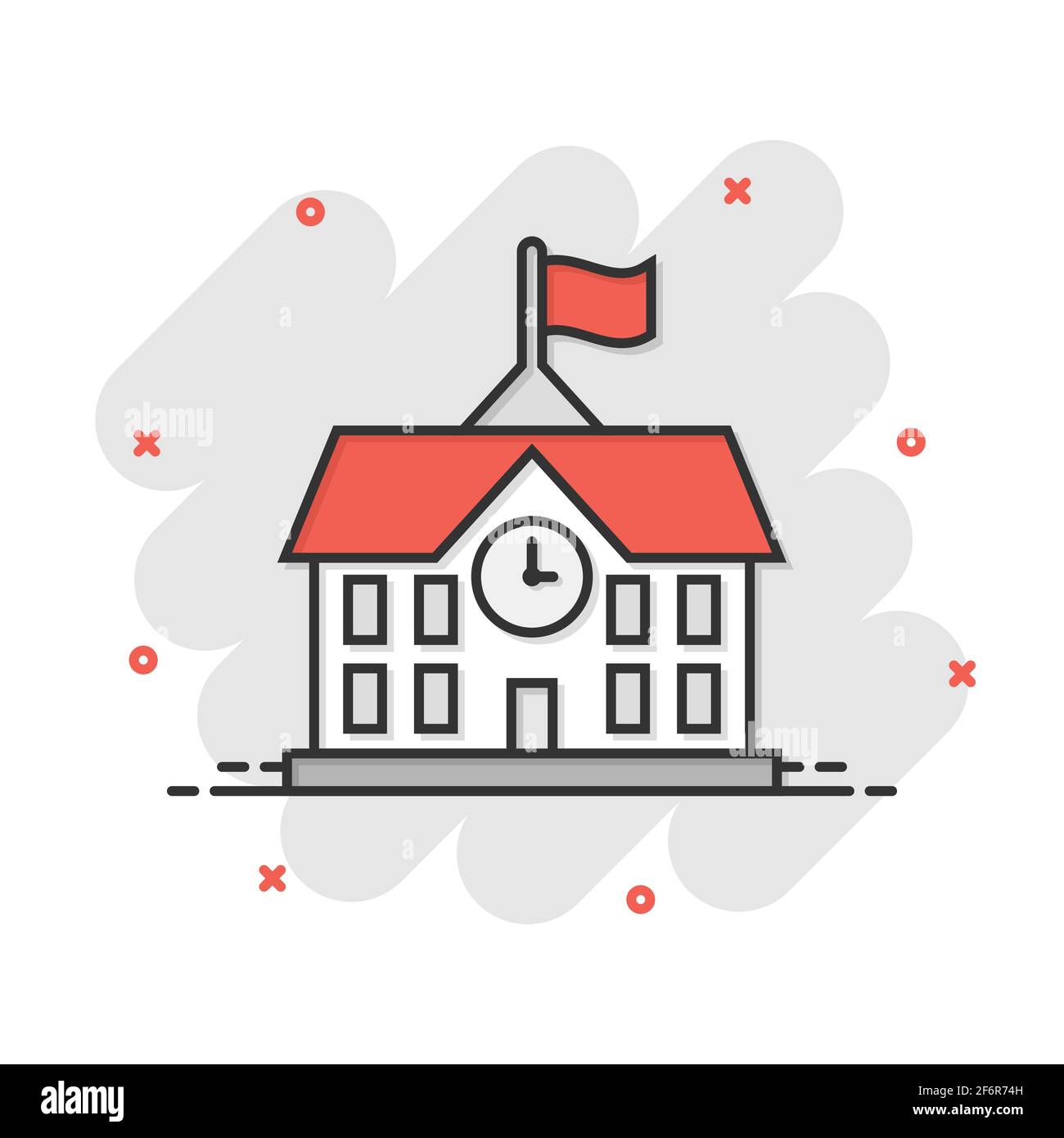 School building icon in comic style. College education vector cartoon ...