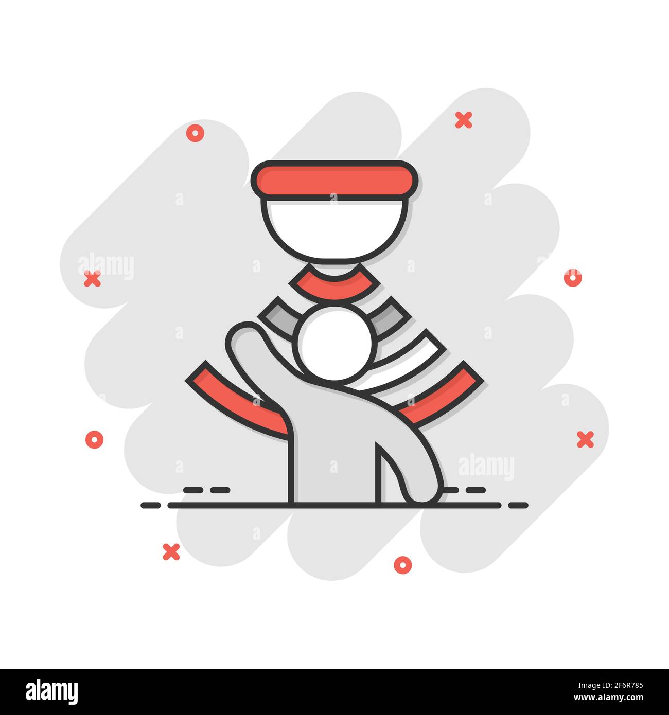 Motion sensor icon in comic style. Sensor waves with man vector cartoon ...