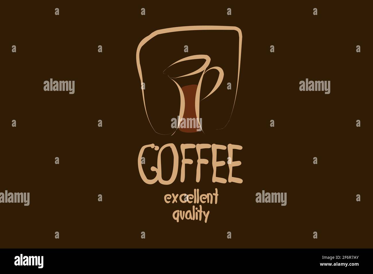 Vector logo with a drawn coffee cup on a dark background Stock Vector ...