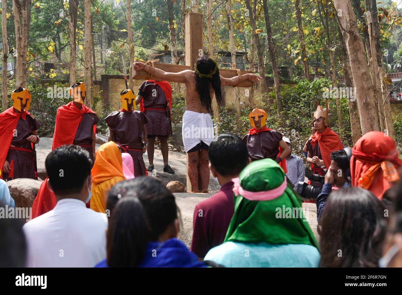 Guwahati, Assam, India. 2nd Apr, 2021. Christian devotee dressed as ...