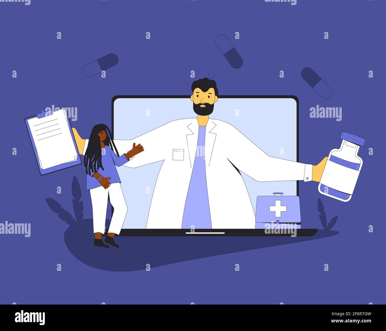 Online medical consultation. Telemedicine. Doctor distant advise ...