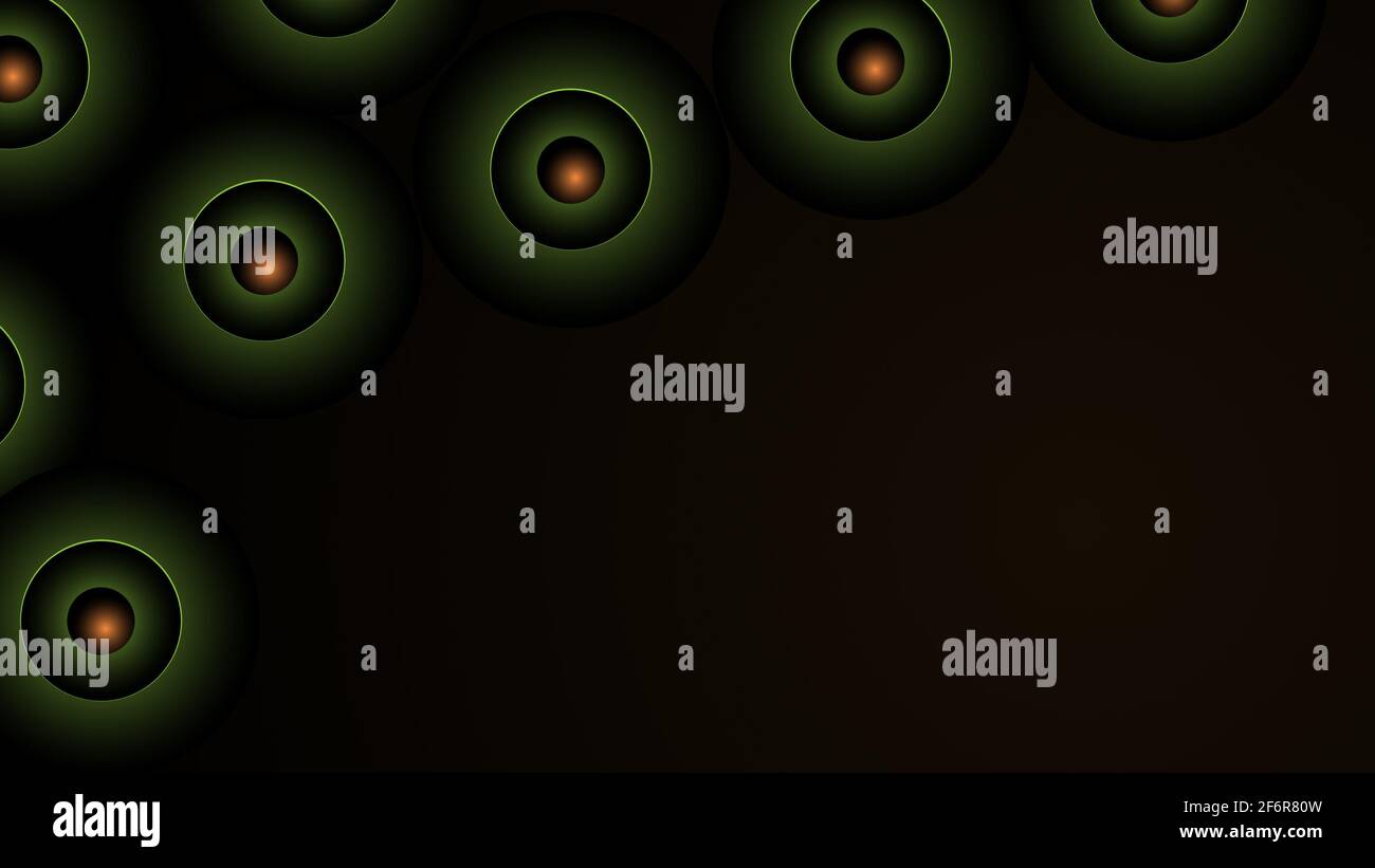 Green round spheres with balls inside on dark background illustration ...