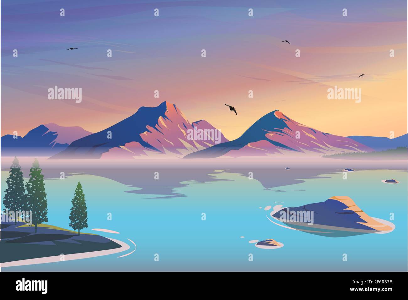 Mountain panorama lake Stock Vector Images - Alamy