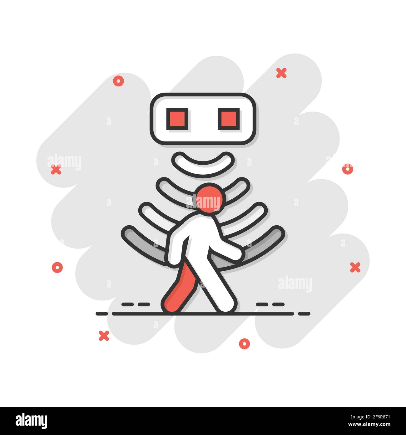 Motion sensor icon in comic style. Sensor waves with man vector cartoon ...