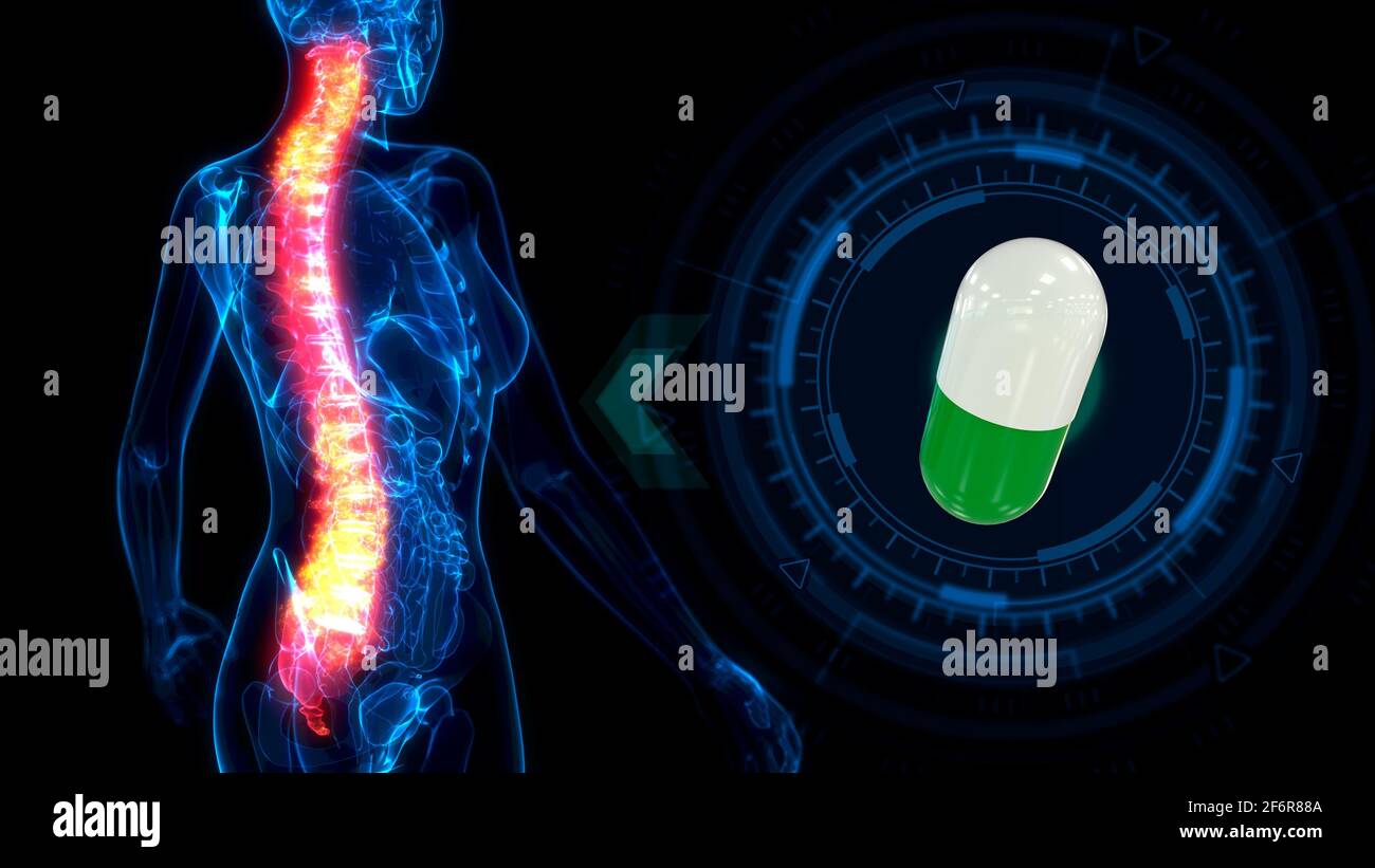 medicine 3d illustration, Medical pills backbone curing Stock Photo - Alamy