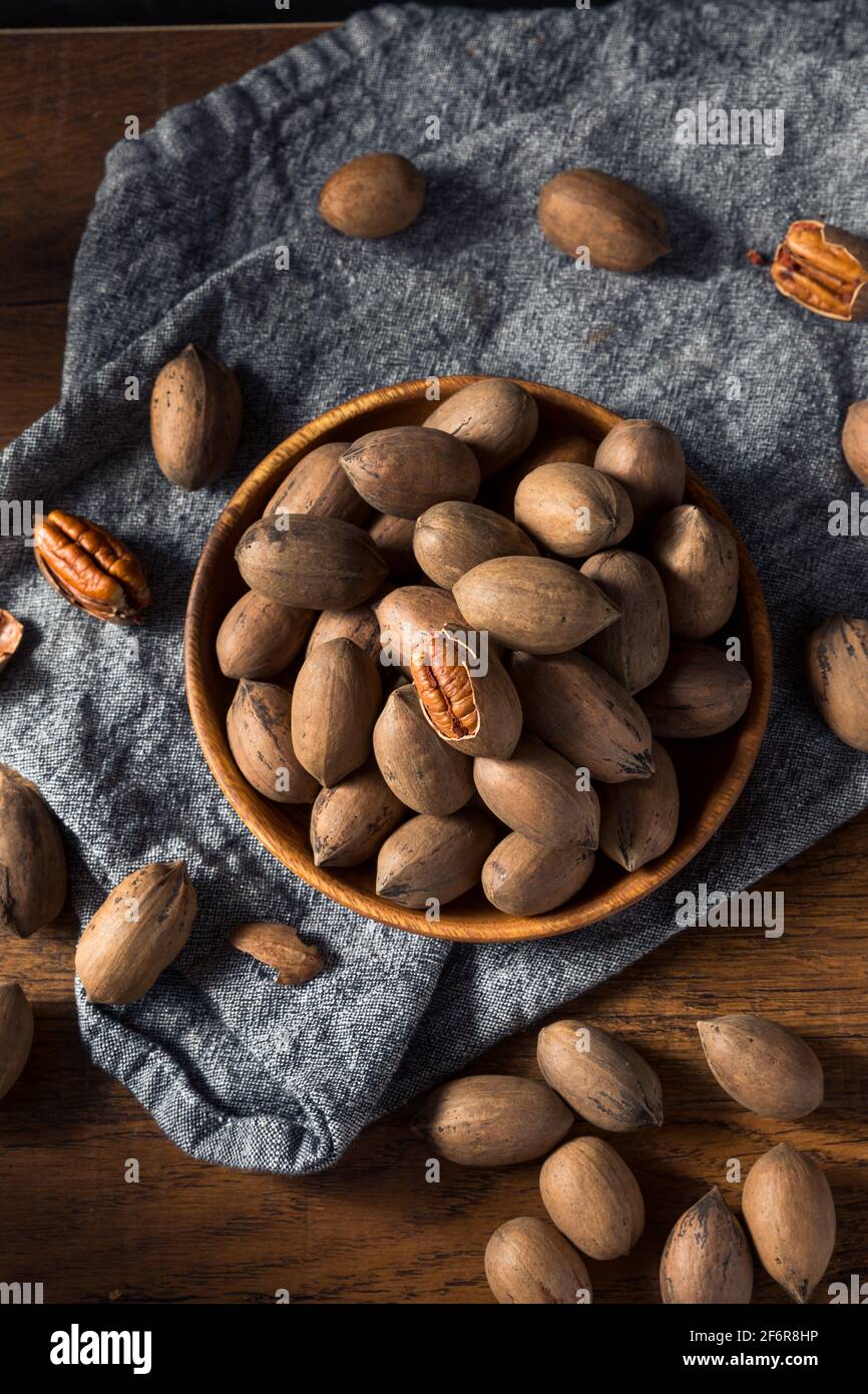 Raw Organic Whole Pecan Nuts in a Bowl Stock Photo - Alamy