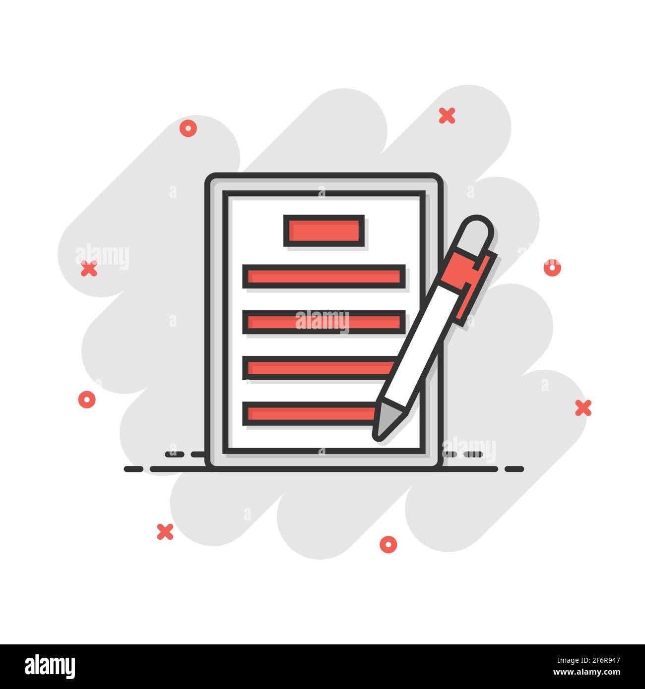Contract agreement icon in comic style. Document sheet with pen vector ...