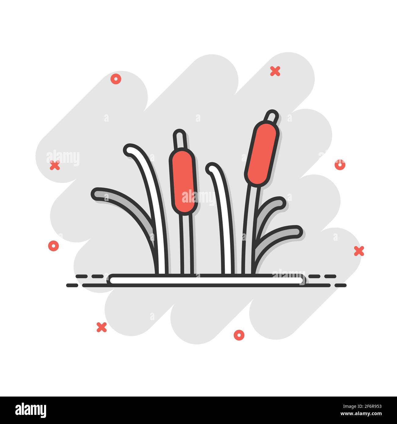 Reeds grass icon in comic style. Bulrush swamp vector cartoon ...