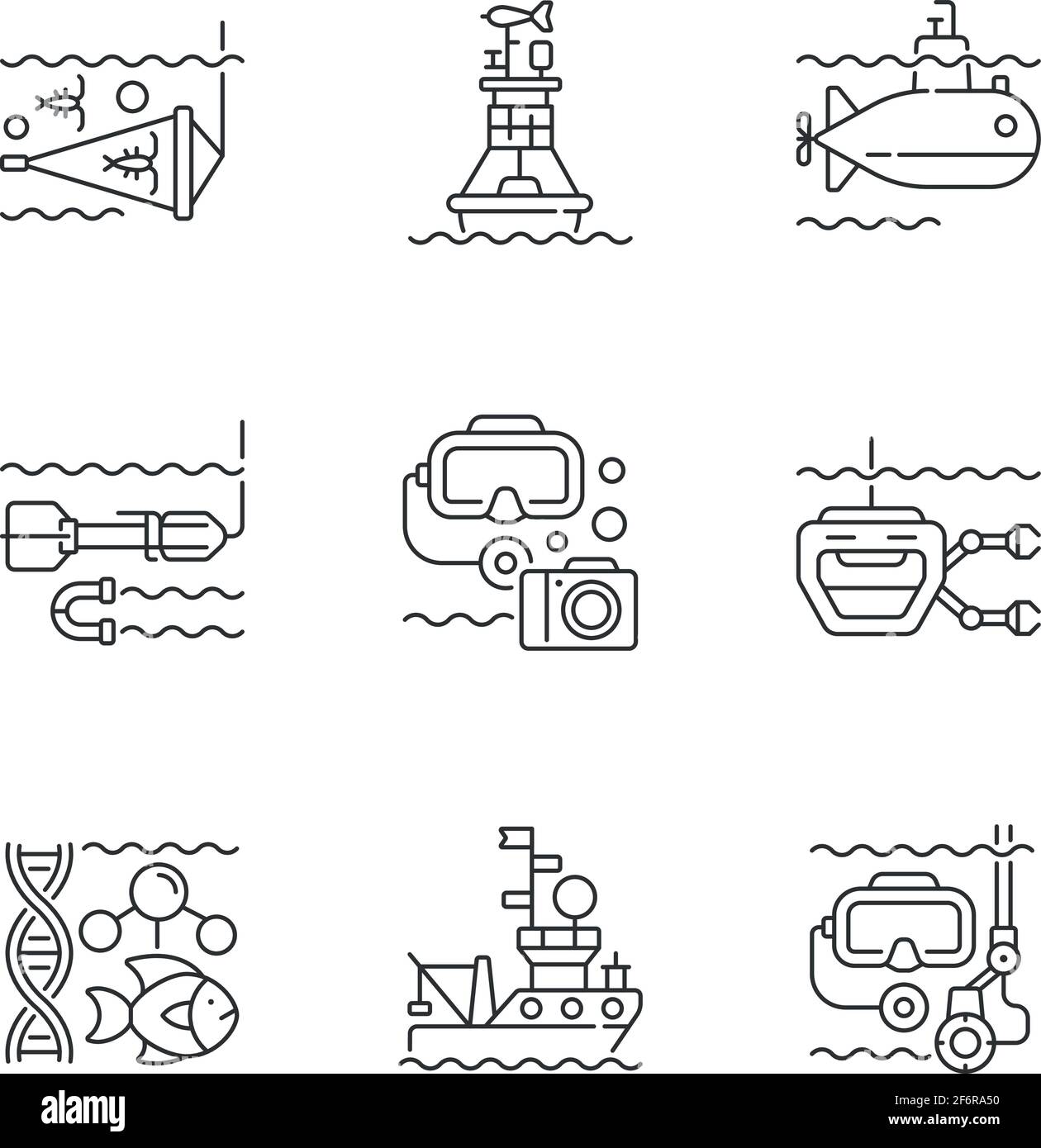 Marine exploration linear icons set Stock Vector Image & Art - Alamy