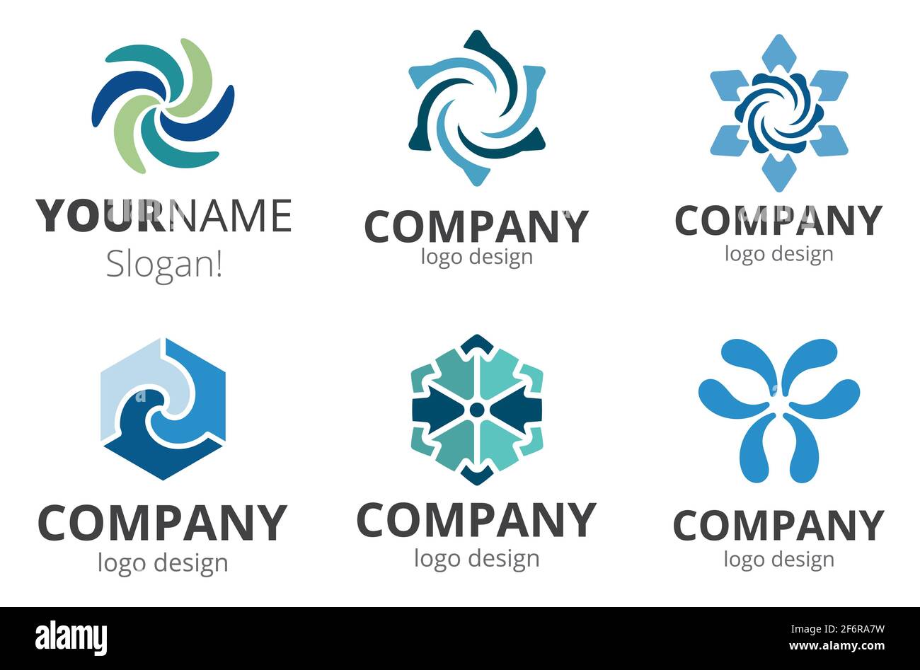 Set of abstract logo in blue and green colors. Different shapes and ...