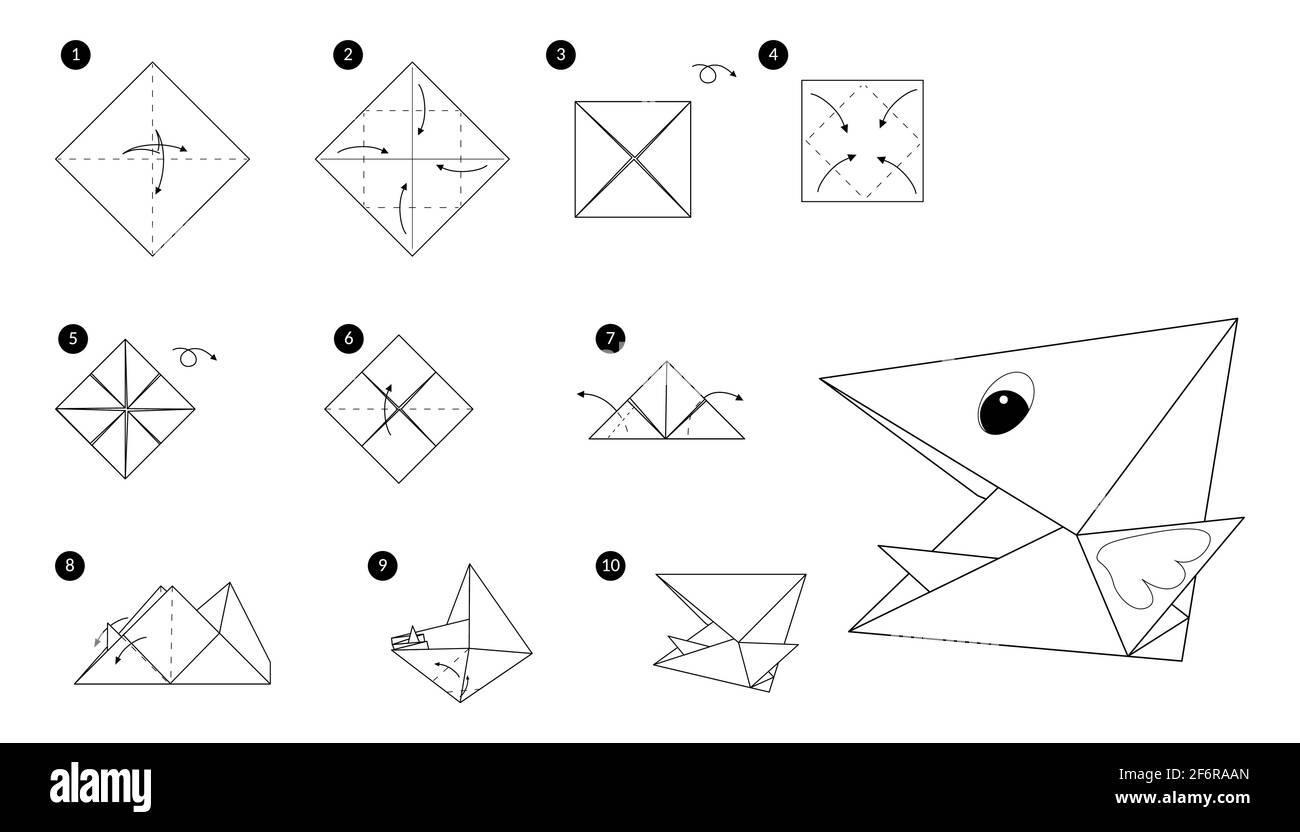 Bird head origami line monochrome instruction step by step ...