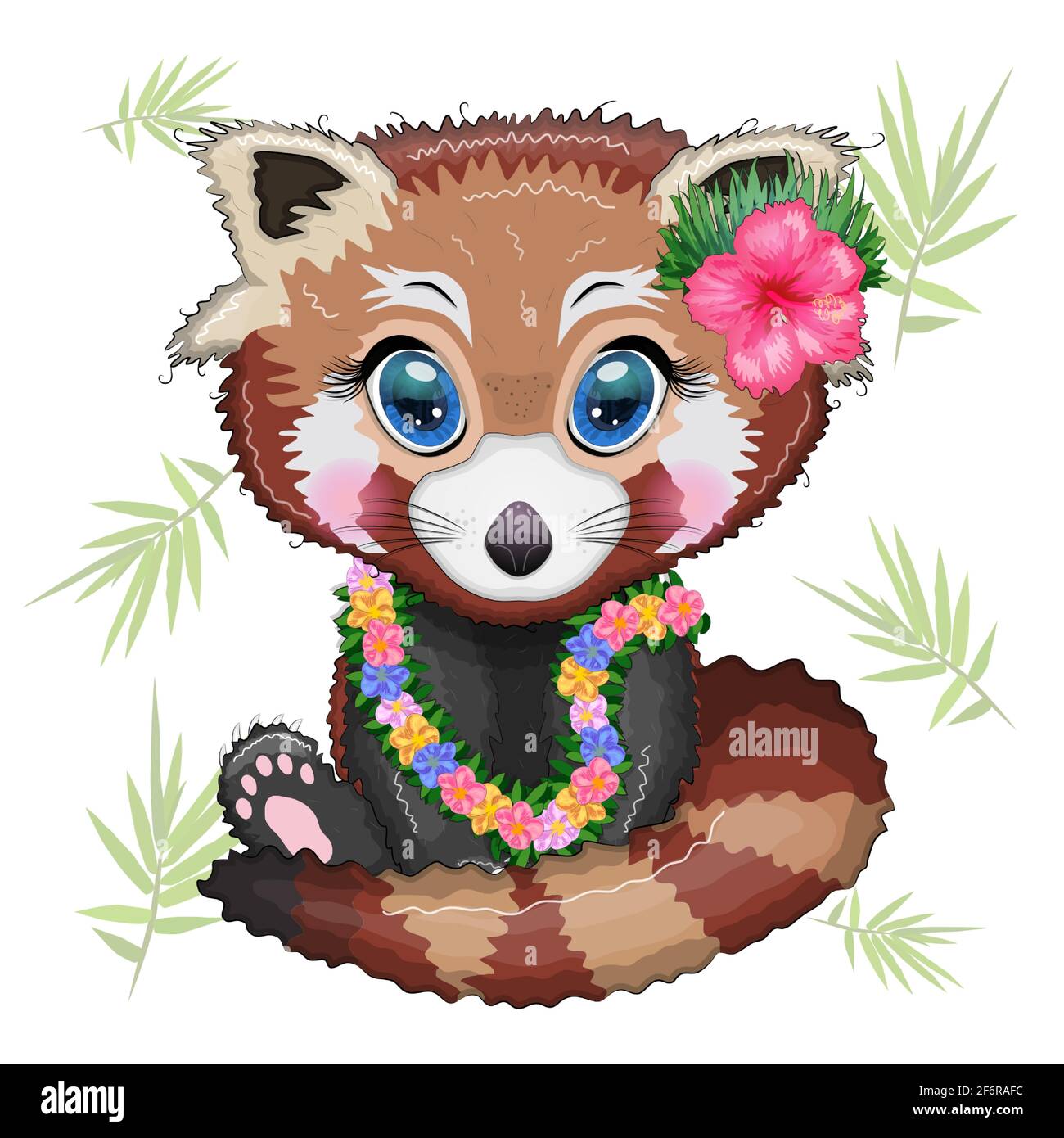 Red panda in hawaiian hula dancer outfit, vacation, summer concept ...