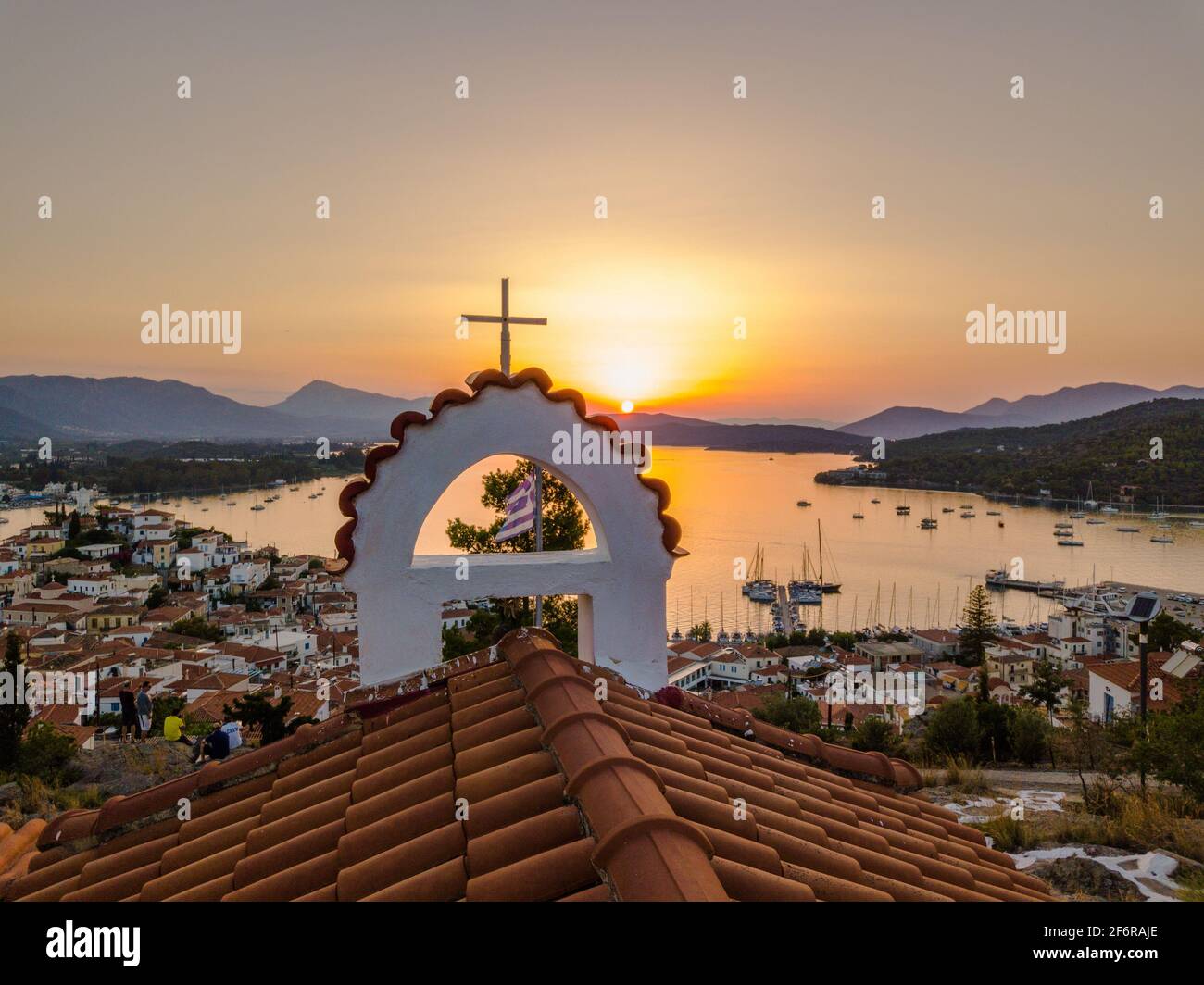 Aerial view of the Kastro mountain church and city on the island of ...