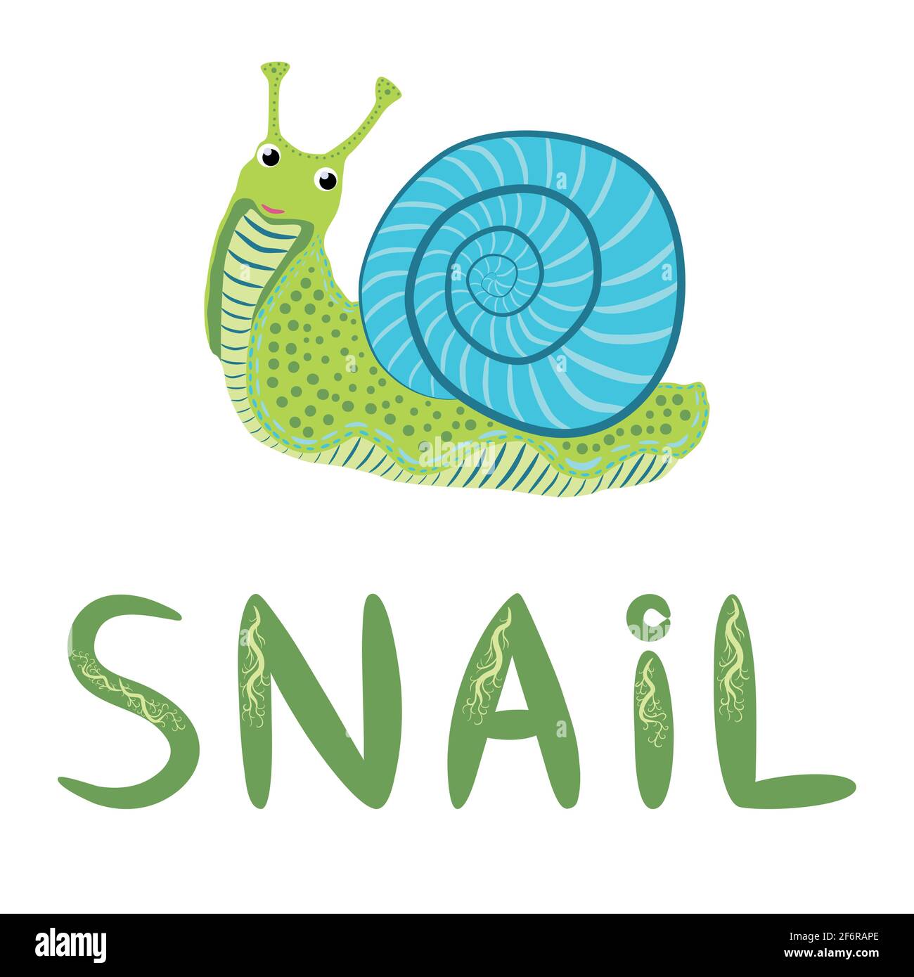 Blue Snail beautiful character, Scandinavian style, hand drawn and ...