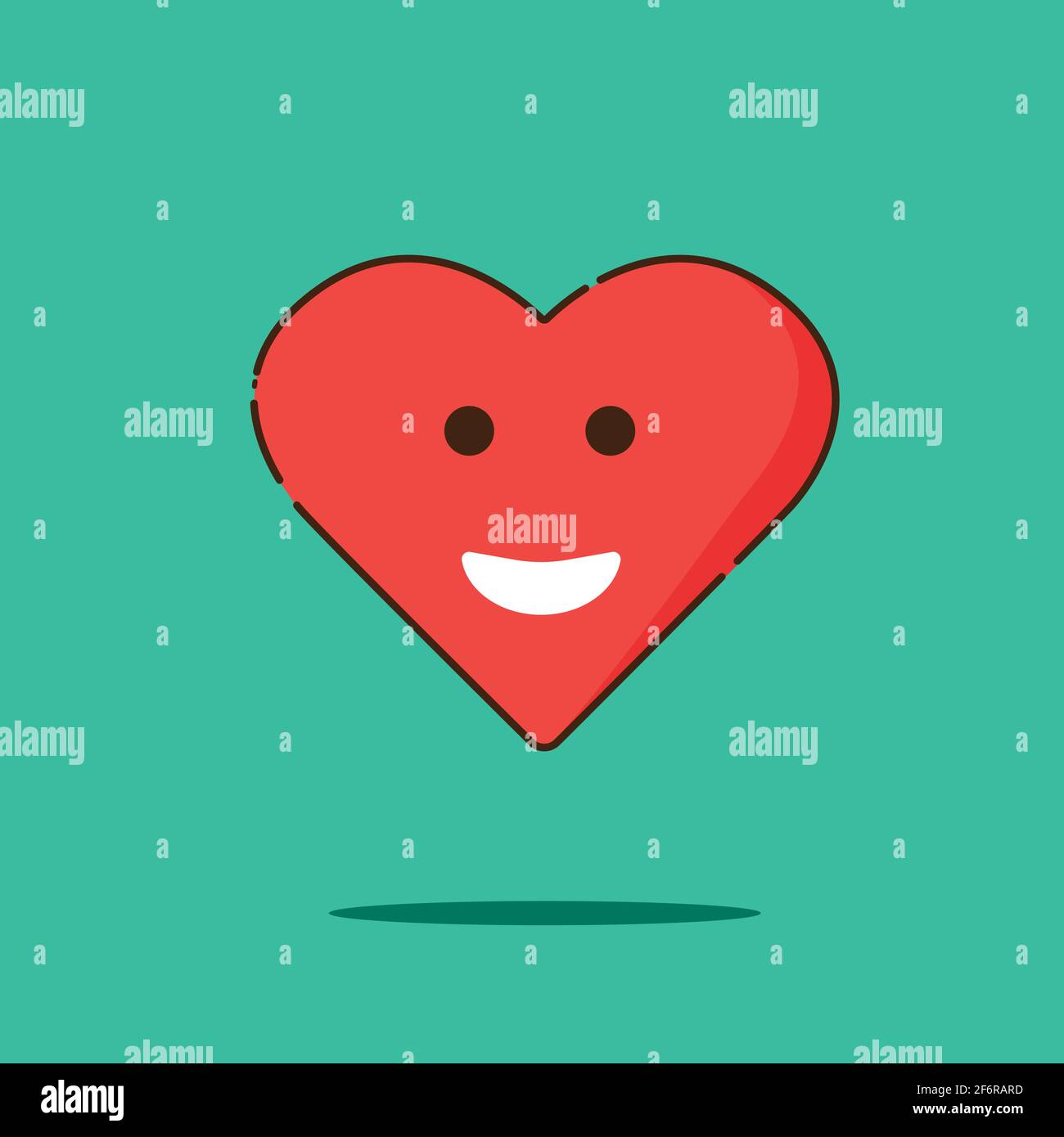 Heart happy, red, line, big smile, line vector character. good health ...