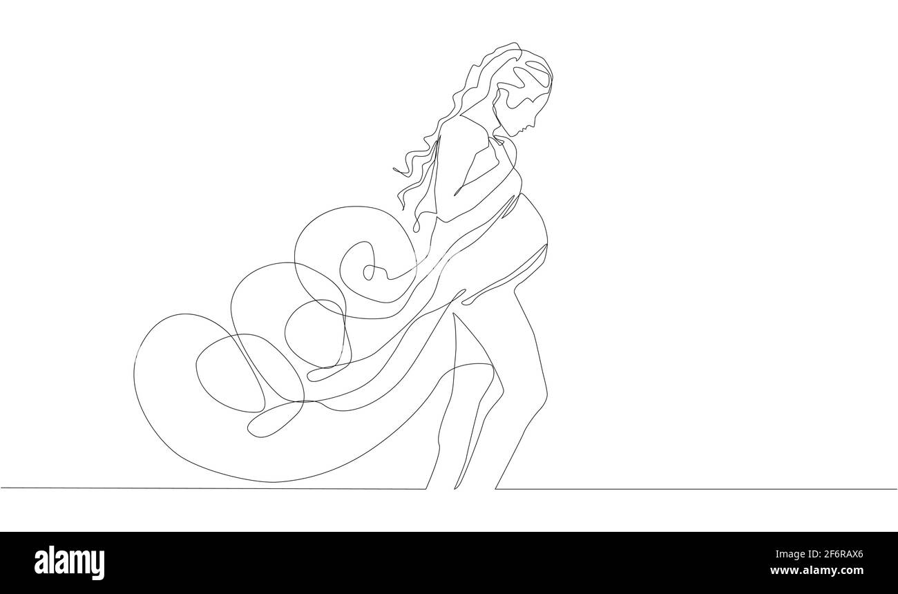 Self, drawing continuous single drawn one line pregnant woman nursing ...