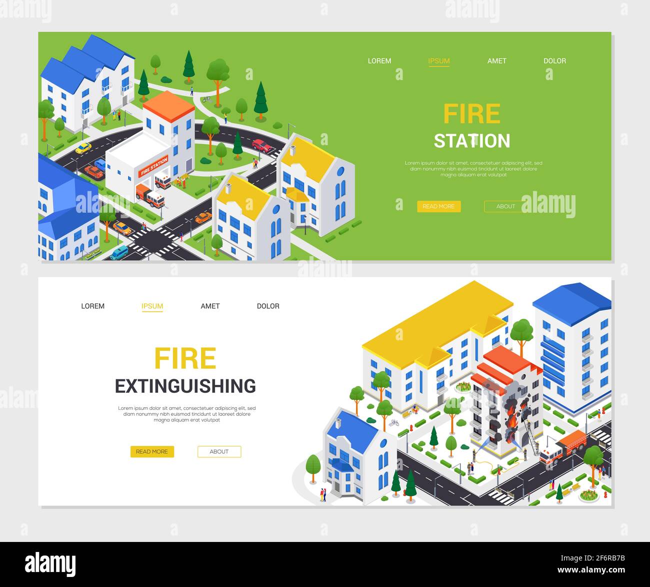 Firefighting - modern vector colorful isometric web banners with copy ...