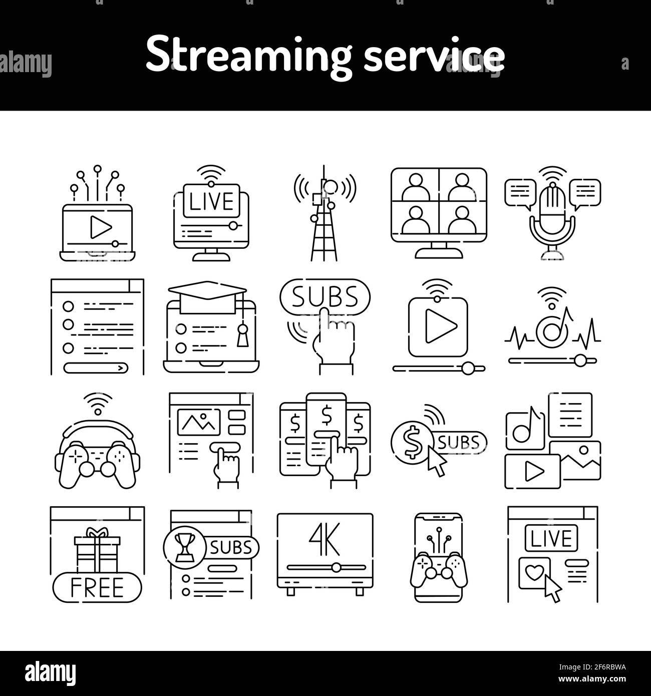 Streaming service line icons set. Isolated vector element. Outline ...