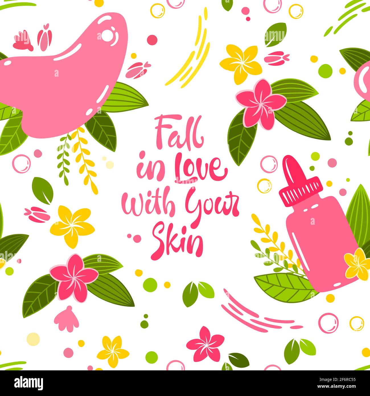 Simple cosmetic flat design seamless pattern with hand drawm ruotine ...