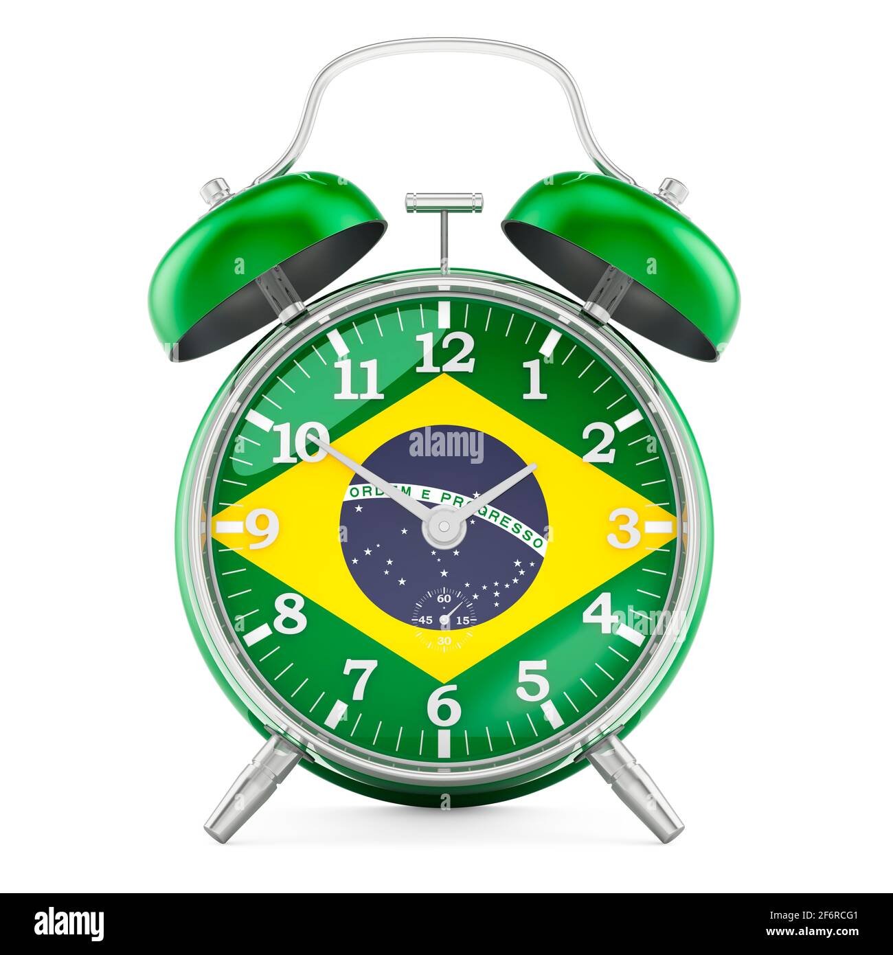 Alarm clock with flag of Brazil, 3D rendering isolated on white ...